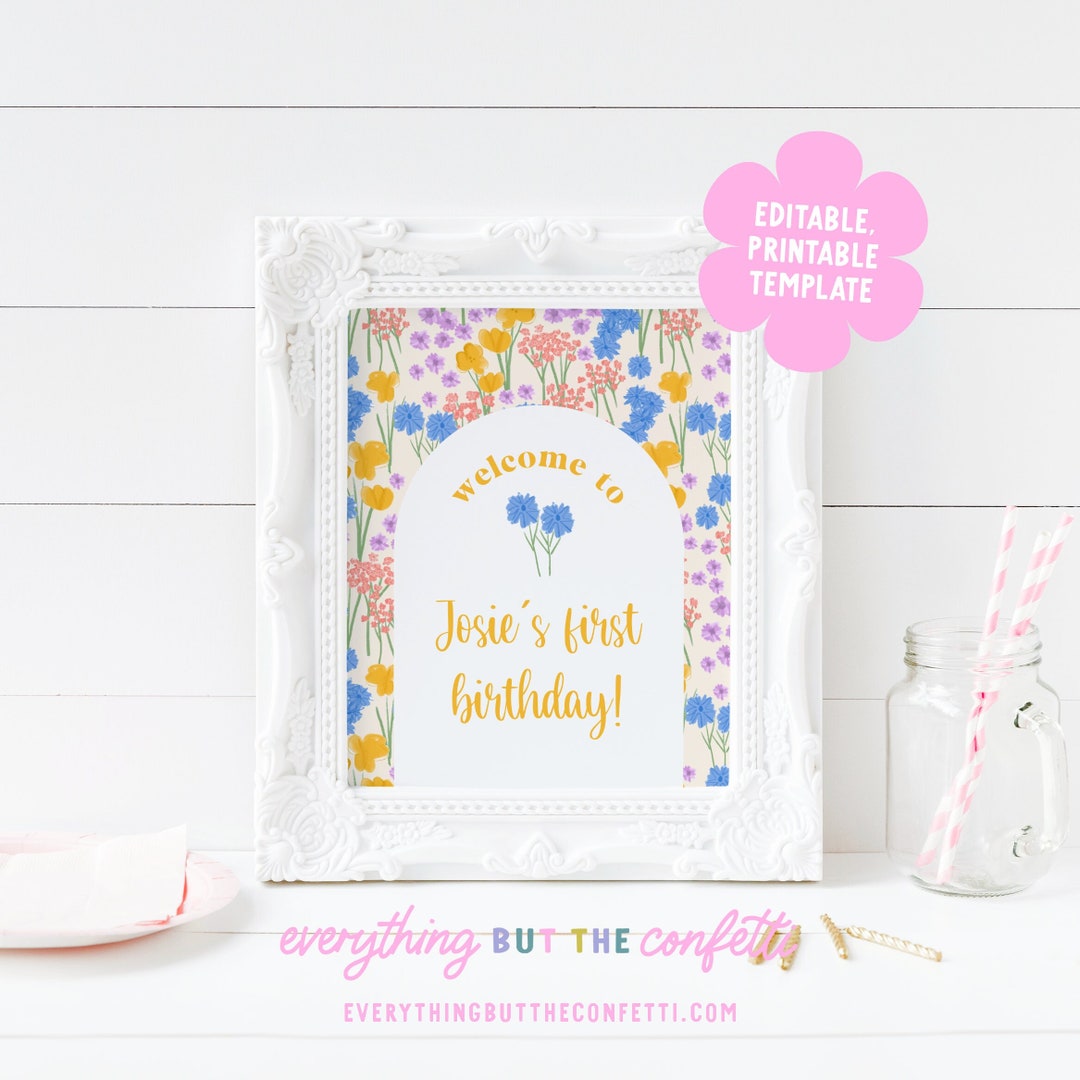 Wild One Flower Birthday Party Sign Printable Template, Our Little ...