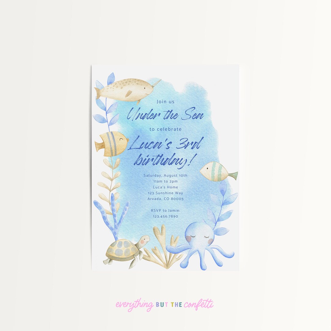 Under the Sea Invitation Template, Printable, Editable, Instant ...