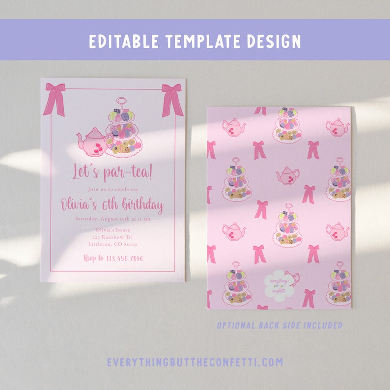 Let's Partea Birthday Invitation Template, Tea Party Birthday Invite ...
