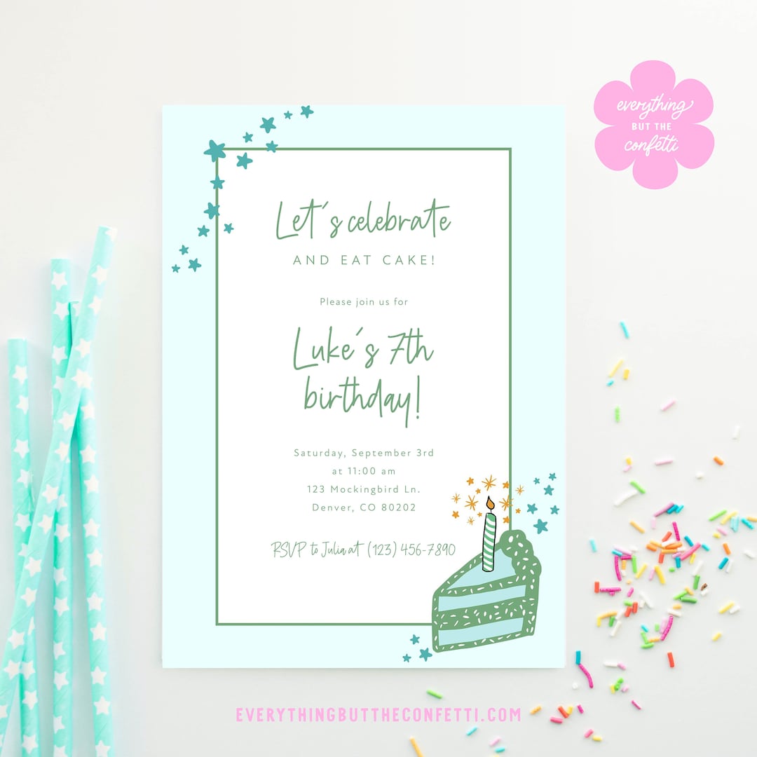 Birthday Cake Party Invitation Template Editable Printable - Etsy