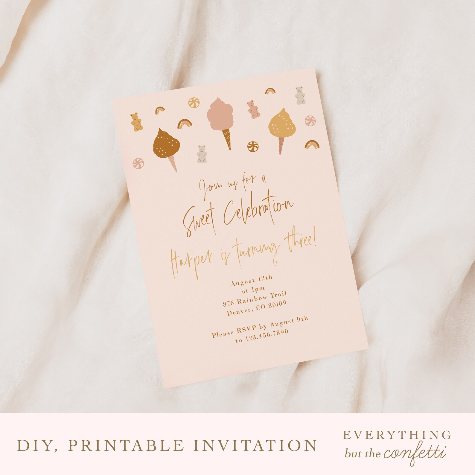 Boho Candy Birthday Invitation Template Kids Party Invites - Etsy