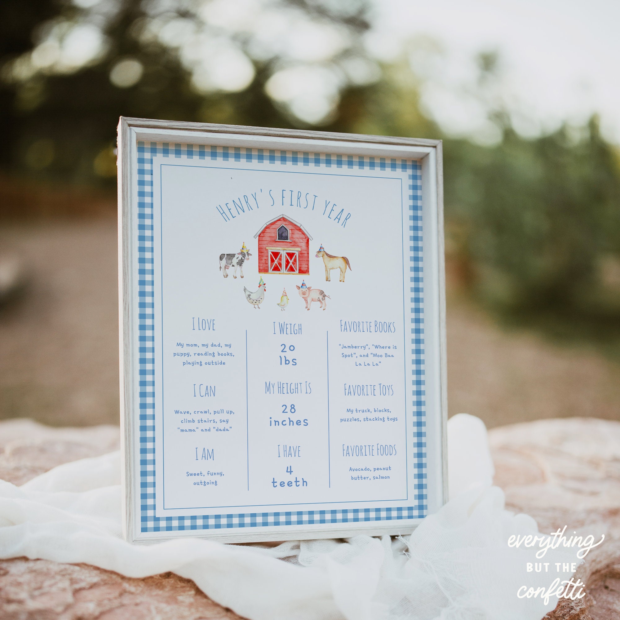 Printable Farm Animals First Birthday Milestone Poster Board Template ...