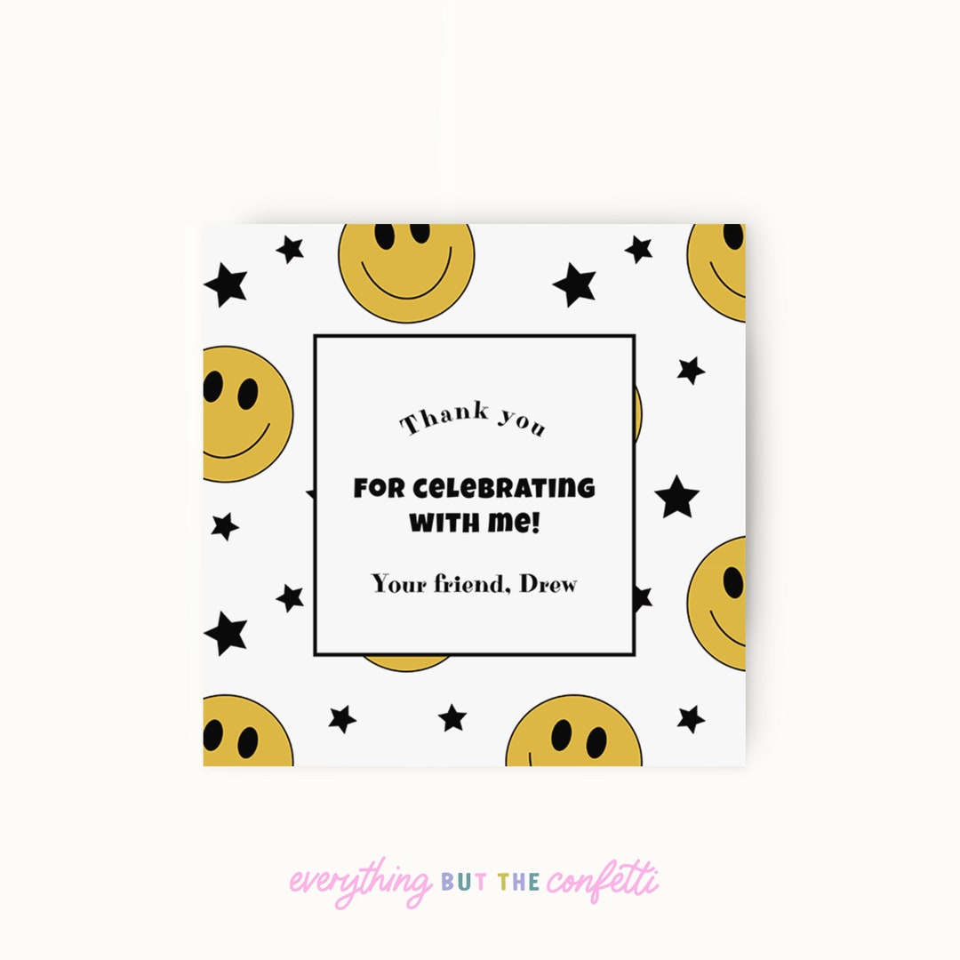 Smiley Faces Editable Printable Party Favor Tags Template, Kids Party ...