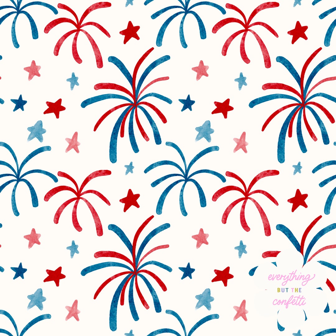Fireworks Seamless Pattern, Fourth of July Seamless Pattern, Patriotic ...