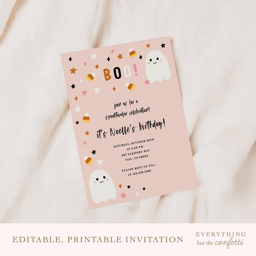 Boo Halloween Party Invitation Template, Cute Halloween Invitation ...
