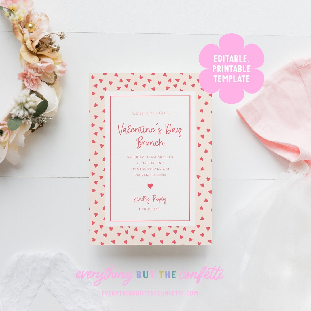 Valentine's Hearts Invitation Template, Valentine Tea Party Invitation ...