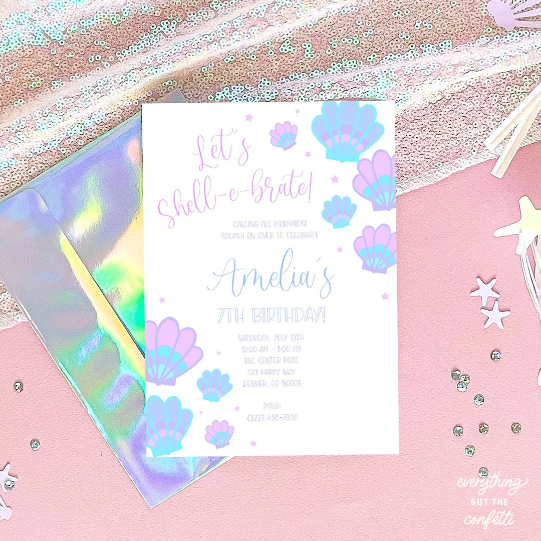 Let's Shell-e-brate Birthday Party Invitation Template, Shellebrate ...