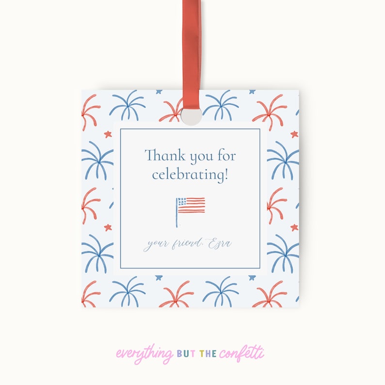 Printable Red White and Two Favor Tag Template, Fourth of July Birthday ...