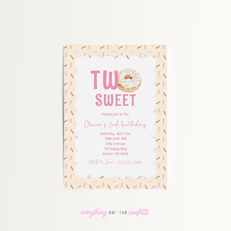 Printable Two Sweet Birthday Invitation Template, Sweets Invite, Donut ...