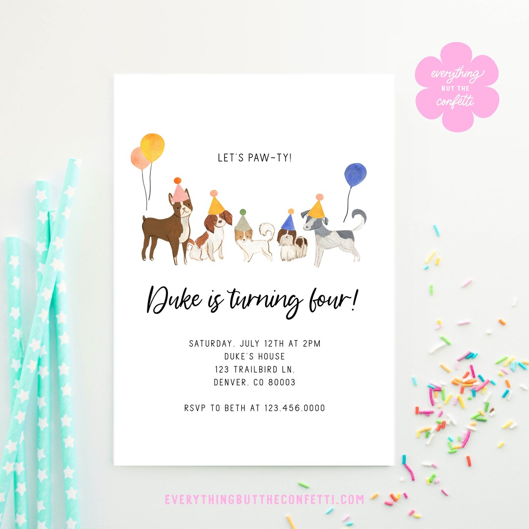Let's Pawty Birthday Invitation Template, Printable, Editable, Party ...