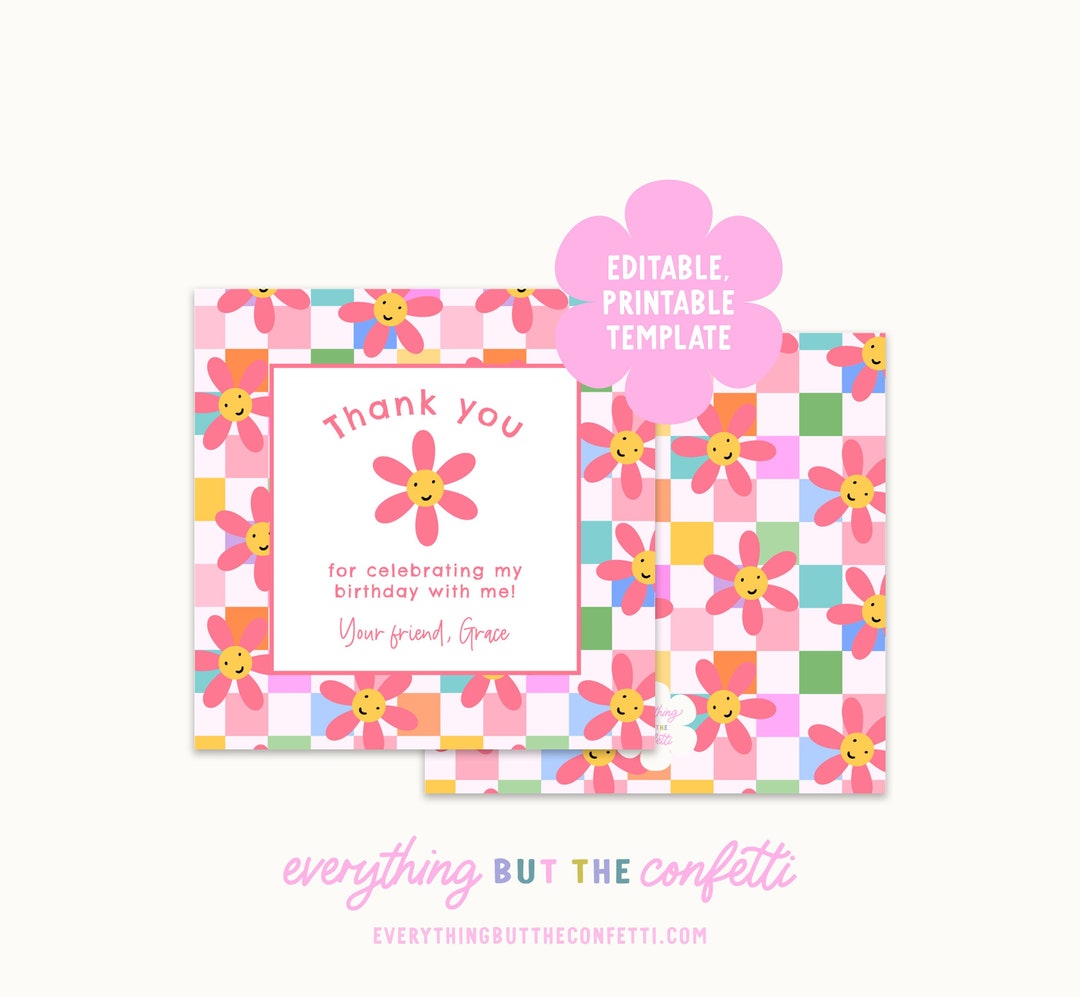 Smiley Faces Flower Power Editable Printable Favor Tag Template, Kids ...
