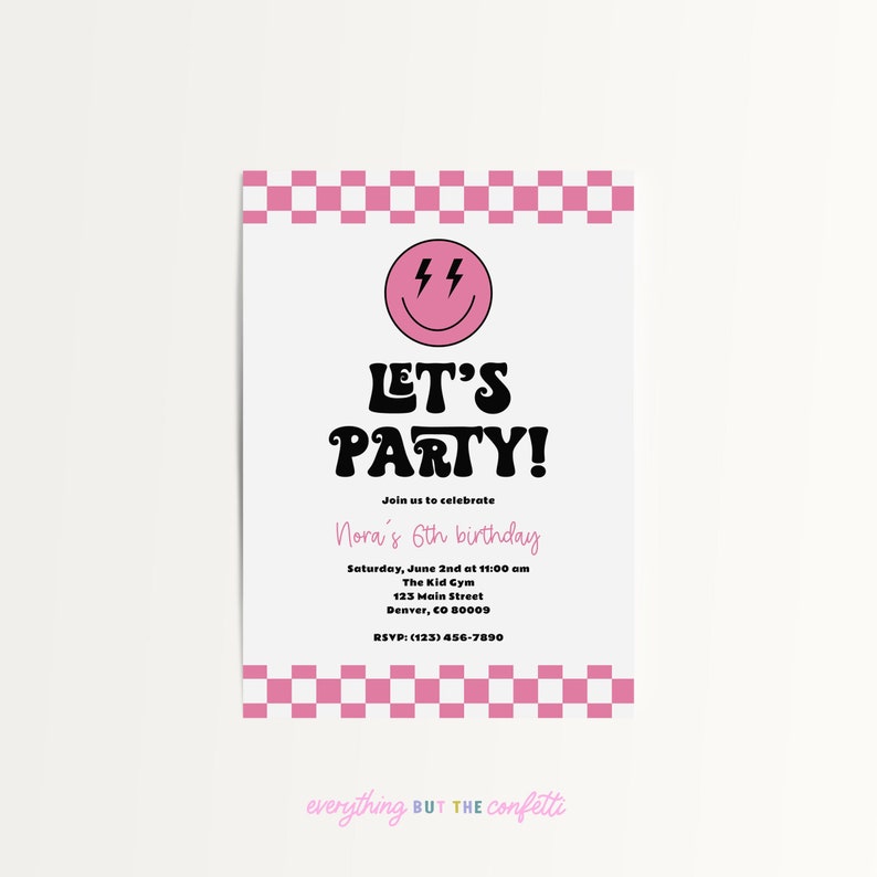 Smiley Faces Editable Printable Invitation Template, Girl Party ...