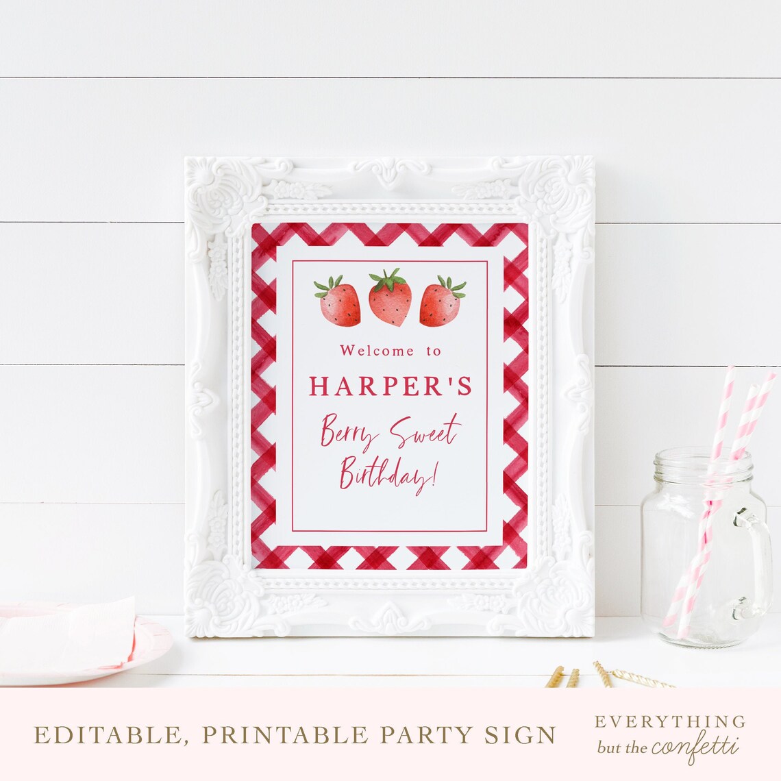 Berry Sweet Party Sign Template Editable Printable Birthday - Etsy