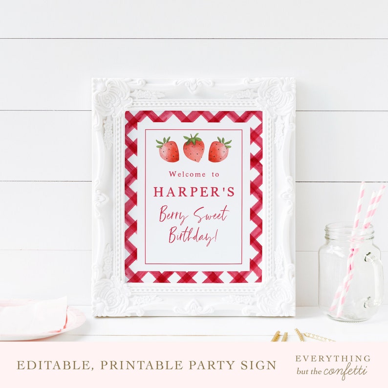 Berry Sweet Party Sign Template Editable Printable Birthday - Etsy