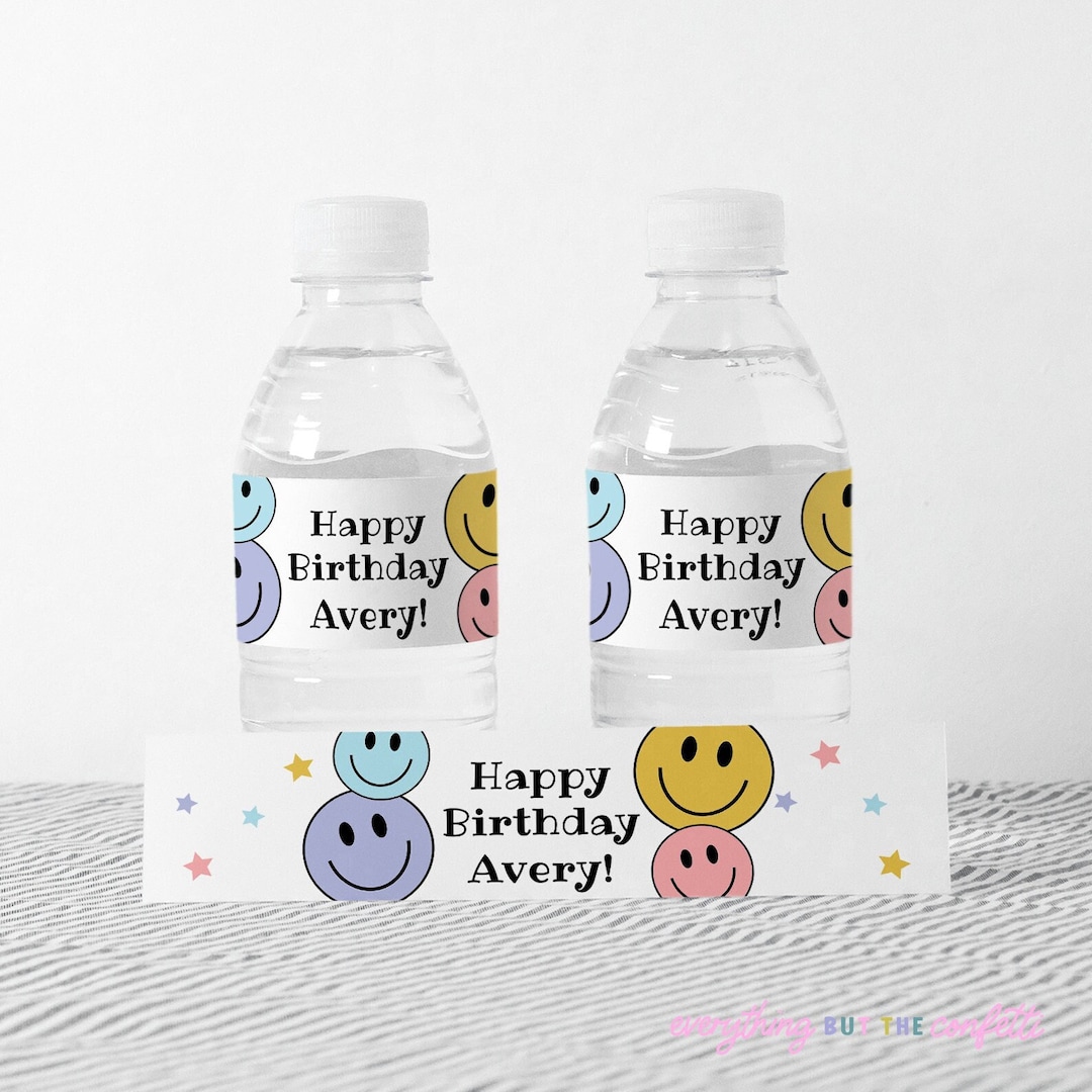 Smiley Faces Water Bottle Label Template, Printable Smileys Birthday ...