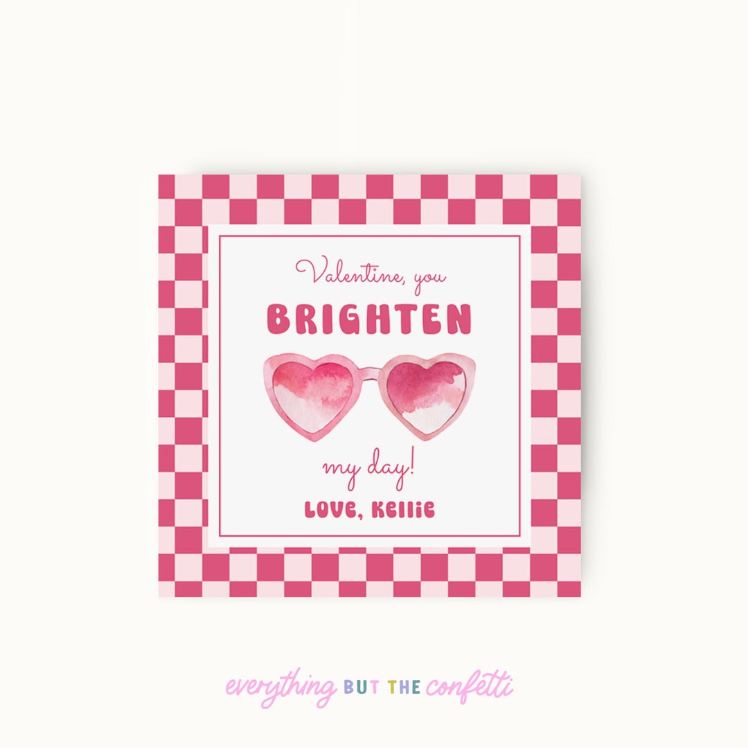 Printable Heart Sunglasses Valentine Template, Valentine You Brighten ...