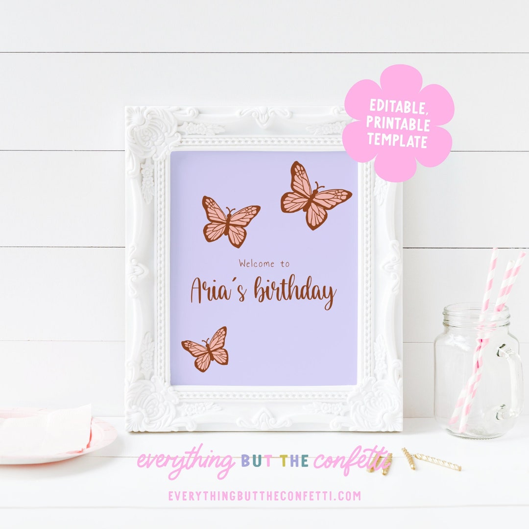 Little Butterfly Editable Printable Party Sign Template, Butterflies ...