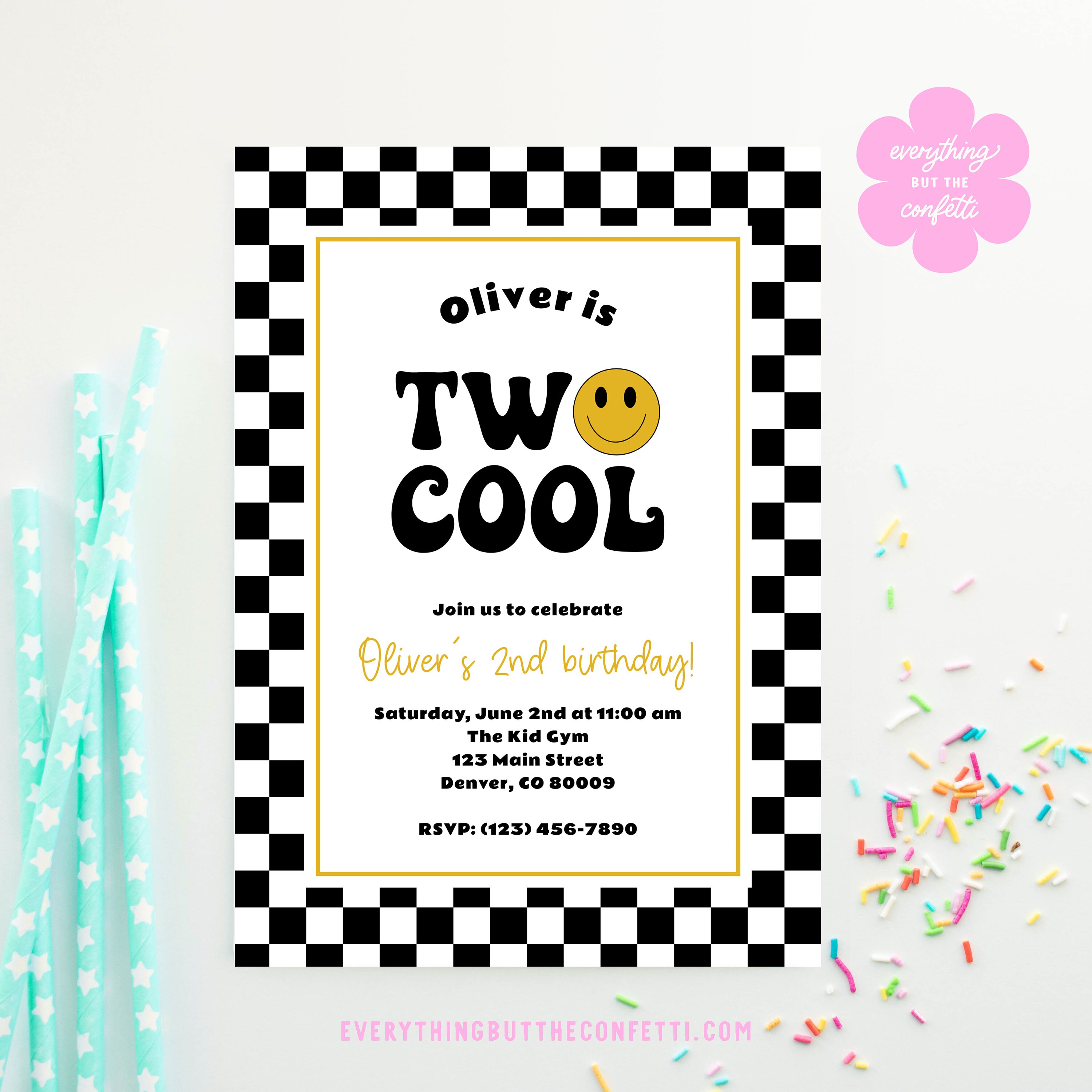 Two Cool Birthday Invitation Printable Template, Smiley Faces Editable ...