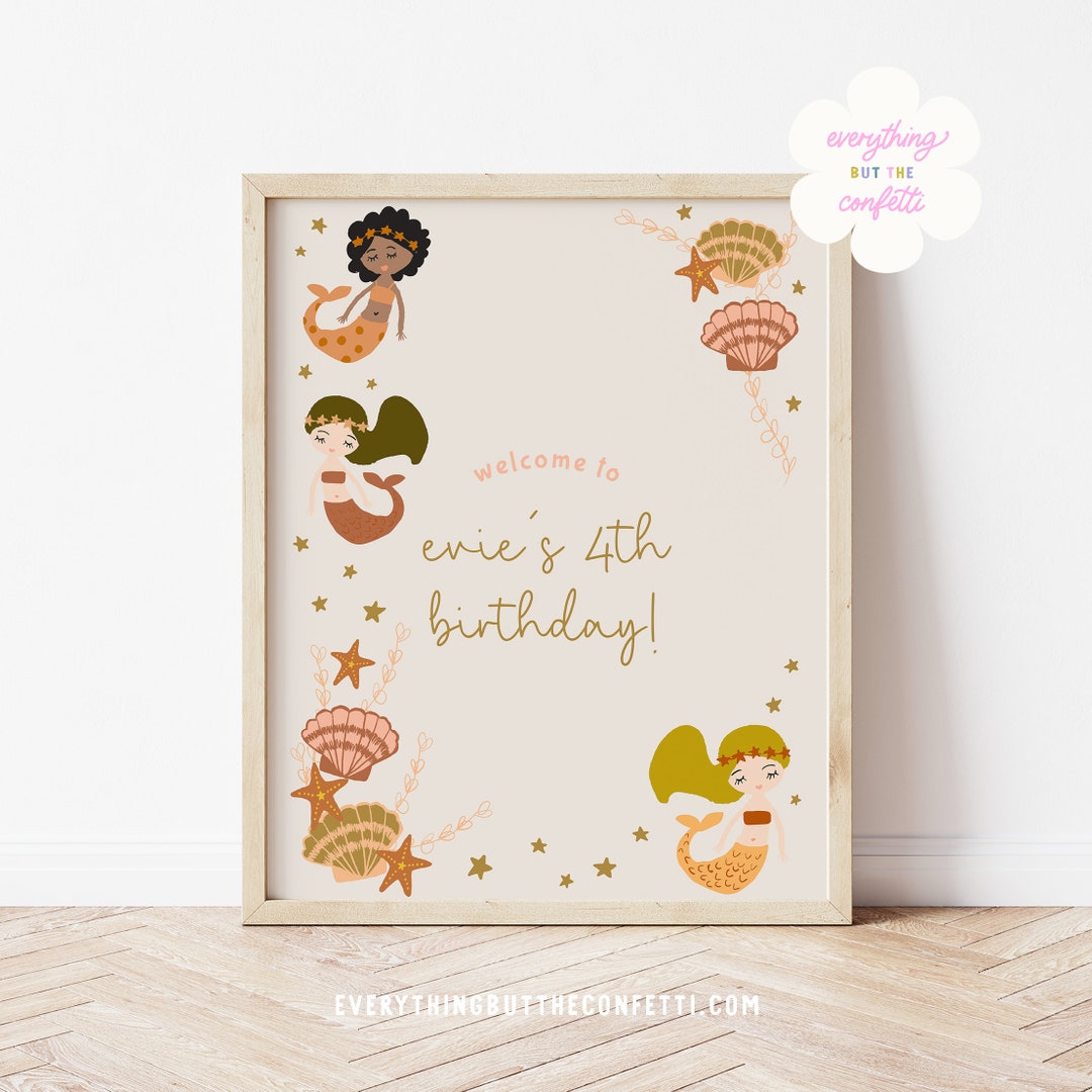 Boho Mermaids Party Sign Template, Editable Party Sign for Kids ...