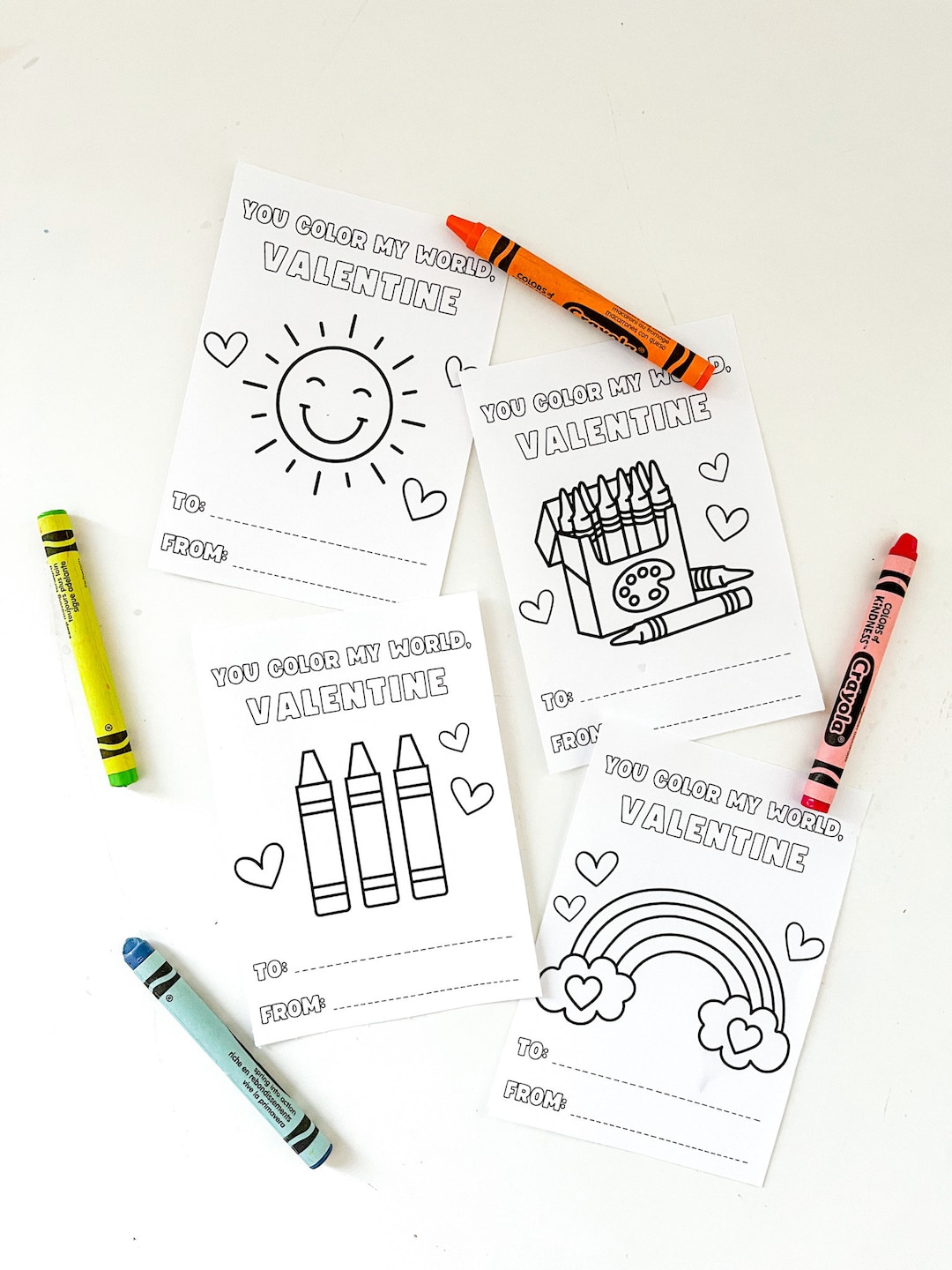 Printable Color My World Valentine Coloring Cards, Classroom Crayon ...