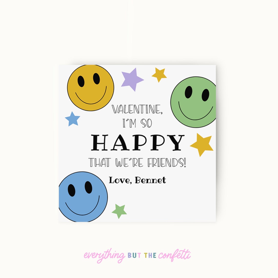 Smiley Faces Valentine Template, Printable Classroom Valentines, Happy ...