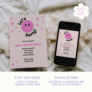 Smiley Faces Editable Printable Invitation Template, Kids Party ...