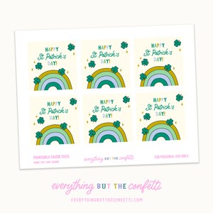 Printable St. Patrick's Day Kids Gift Tags, Classroom Rainbow Shamrock ...