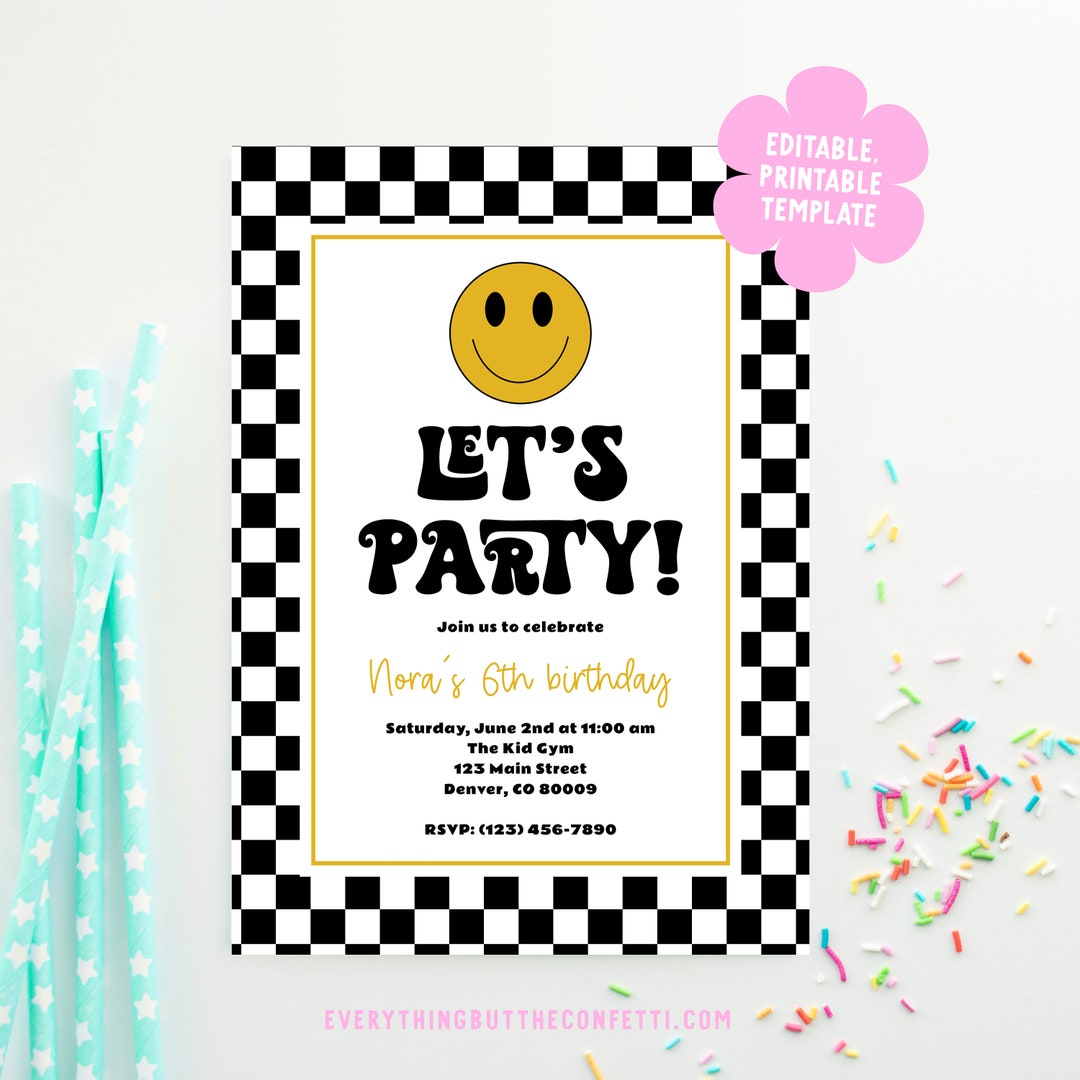 Smiley Faces Editable Printable Invitation Template, Kids Party ...