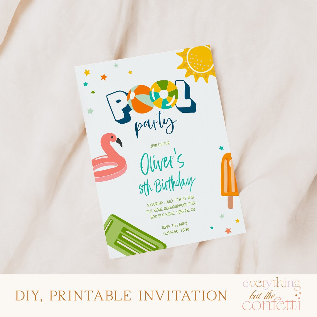 Pool Party Summer Invitation Template, Summer Party Kids Invitation ...