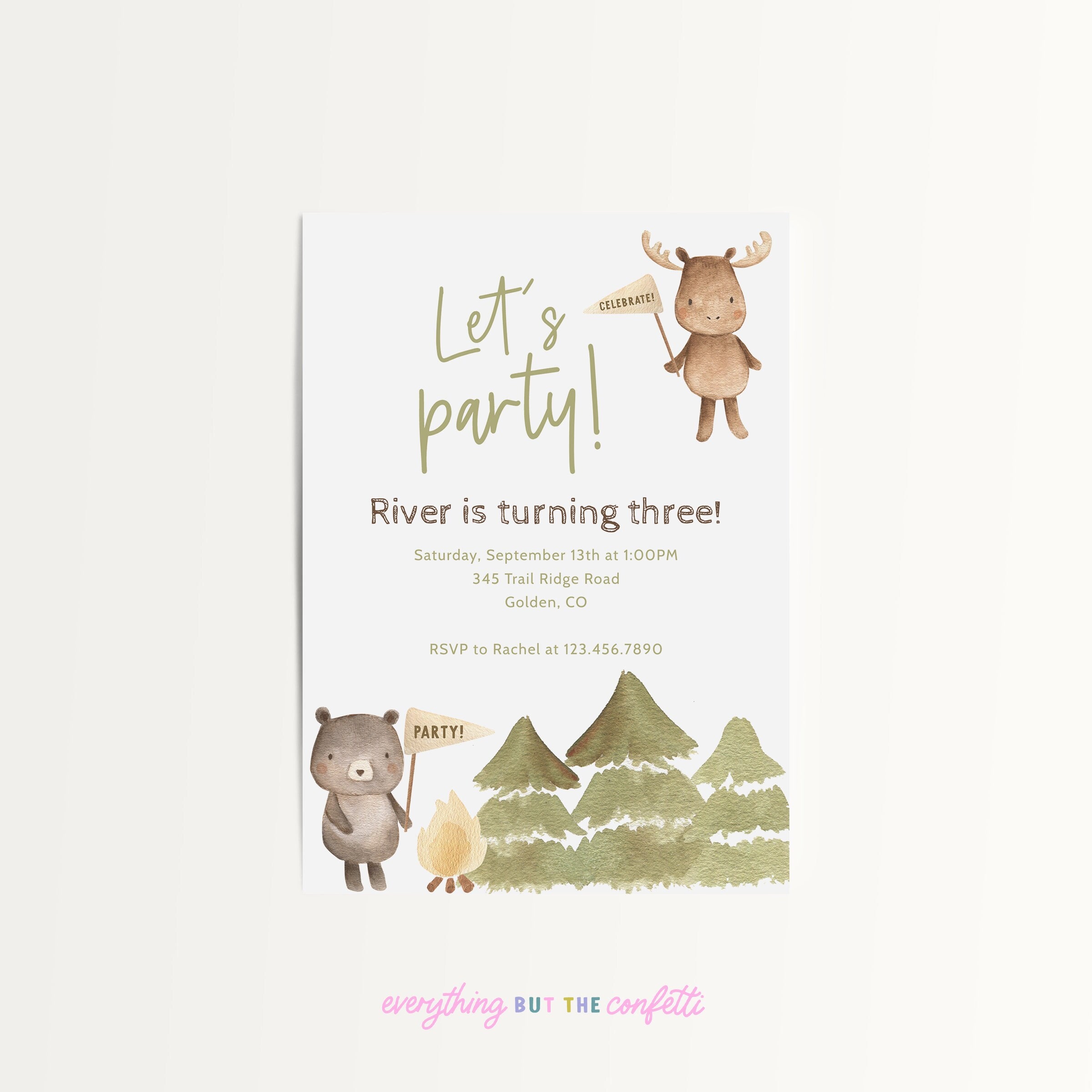 Printable Woodland Animals Party Invitation Template, Moose Bear ...