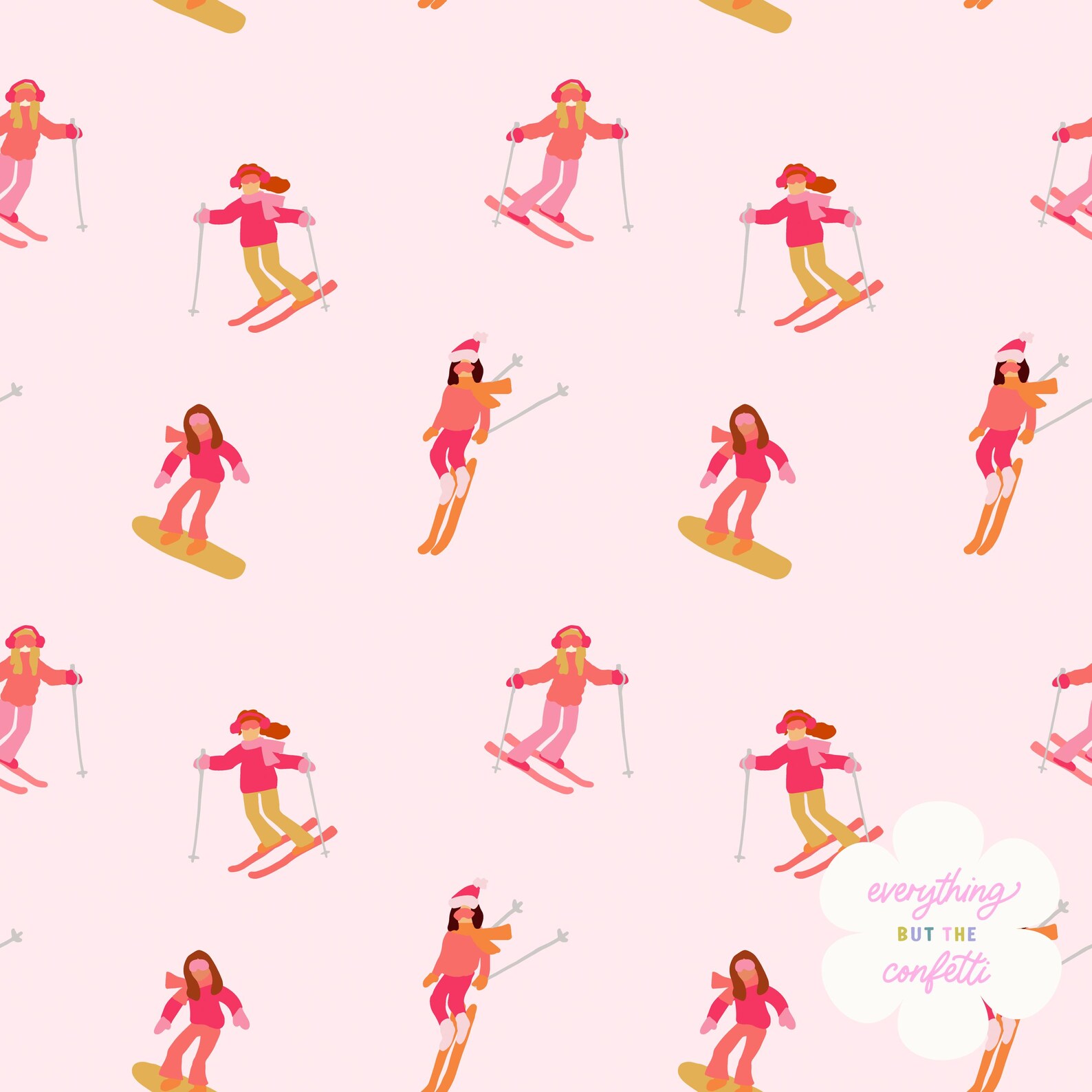 Skiers Digital Seamless Pattern, Christmas Repeating Pattern, Holiday ...