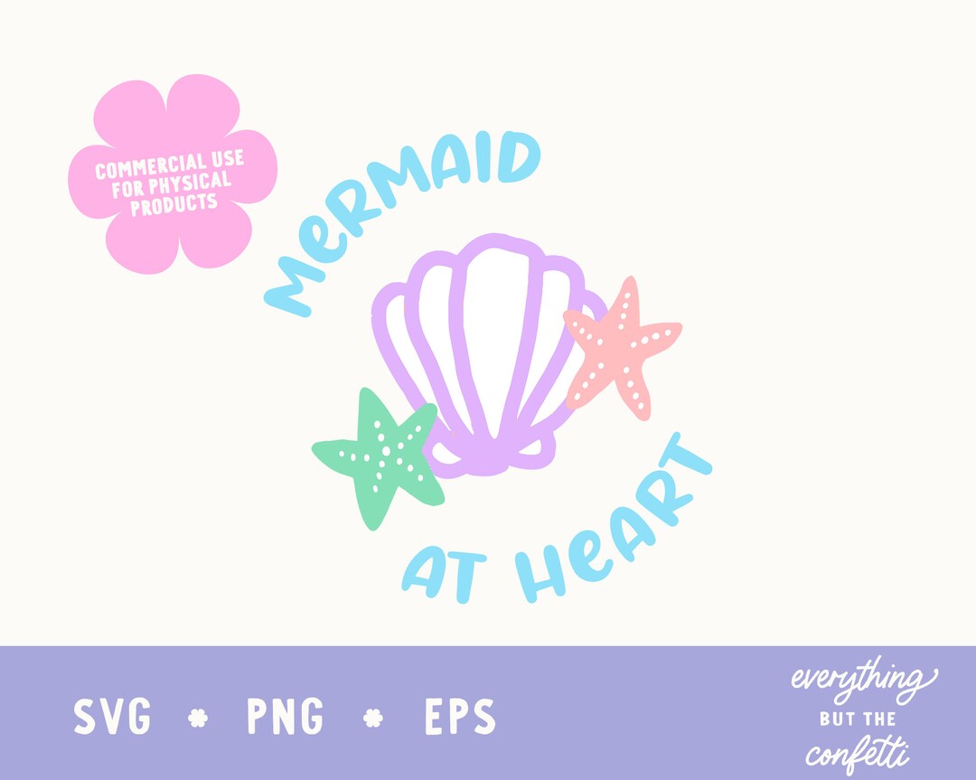 Mermaid at Heart SVG PNG Cut File, Seashells SVG, Mermaid Png Svg, Cute ...
