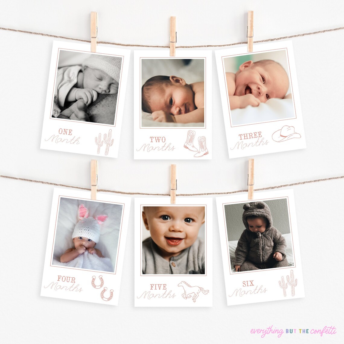 Printable First Rodeo Monthly Milestone Photo Cards, Printable First ...