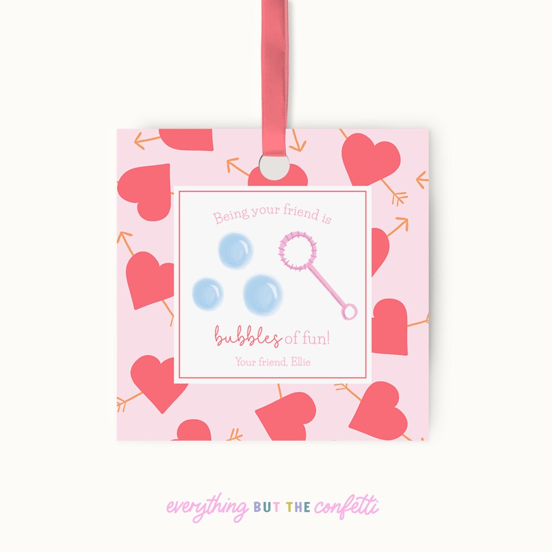Printable Valentines Day Card Template, Kids Valentine Tags, Bubble ...