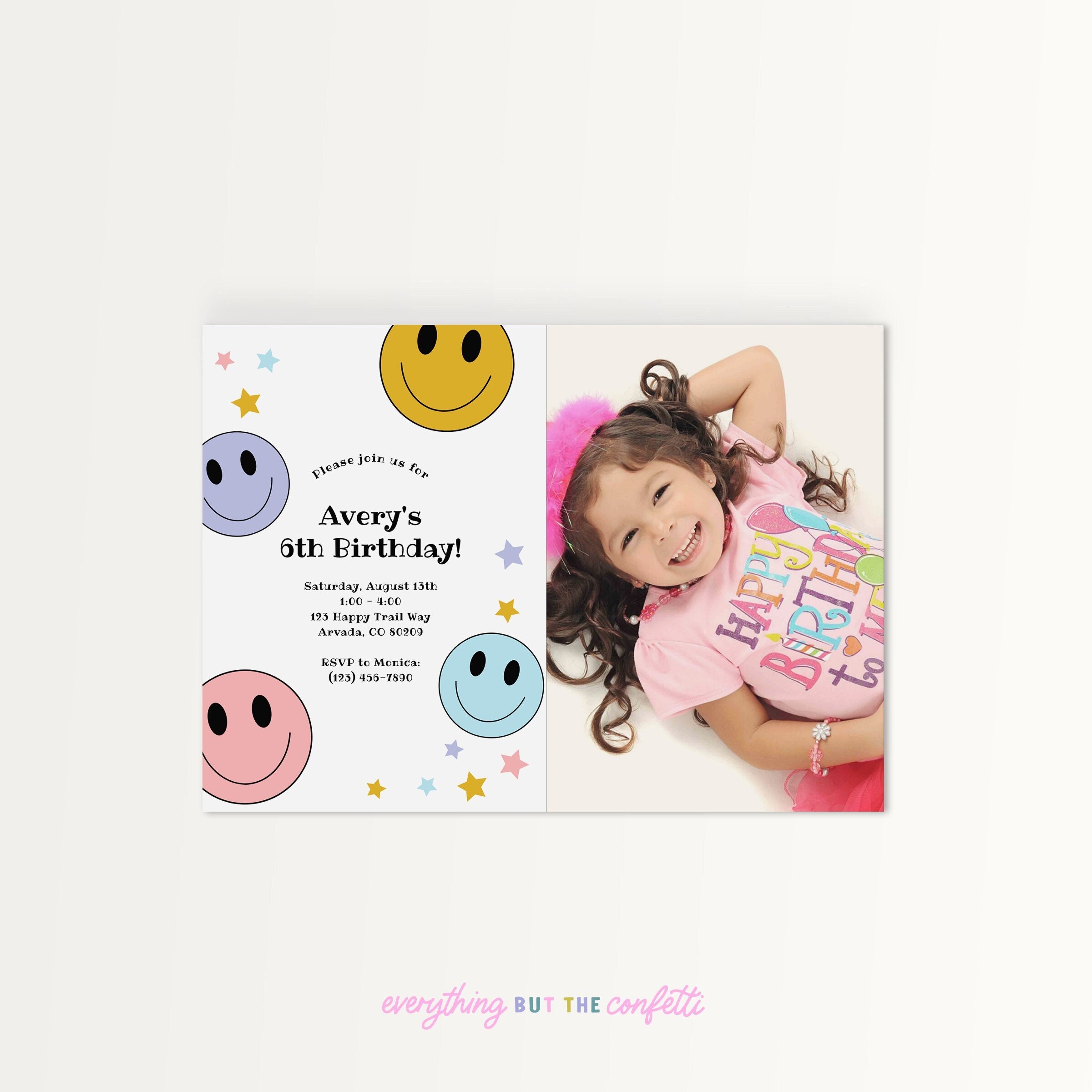 Smiley Faces Editable Printable Invitation Template, Kids Party ...