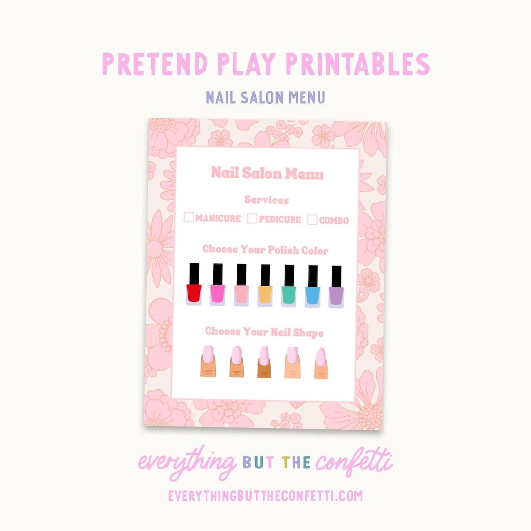 Nail Salon Menu Pretend Play Printable, Printable Pretend Play Menus ...