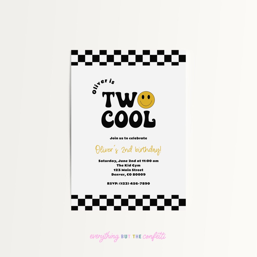 Two Cool Birthday Invitation Printable Template, Smiley Faces Editable ...