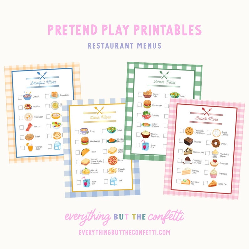 Printable Pretend Play Menus, Pretend Restaurant Menus, Kids Play Menus ...