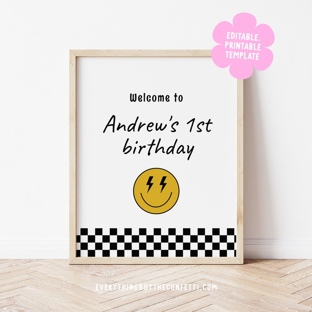 One Happy Dude First Birthday Smiley Faces Editable Printable Party ...