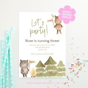 Printable Woodland Animals Party Invitation Template, Moose Bear ...