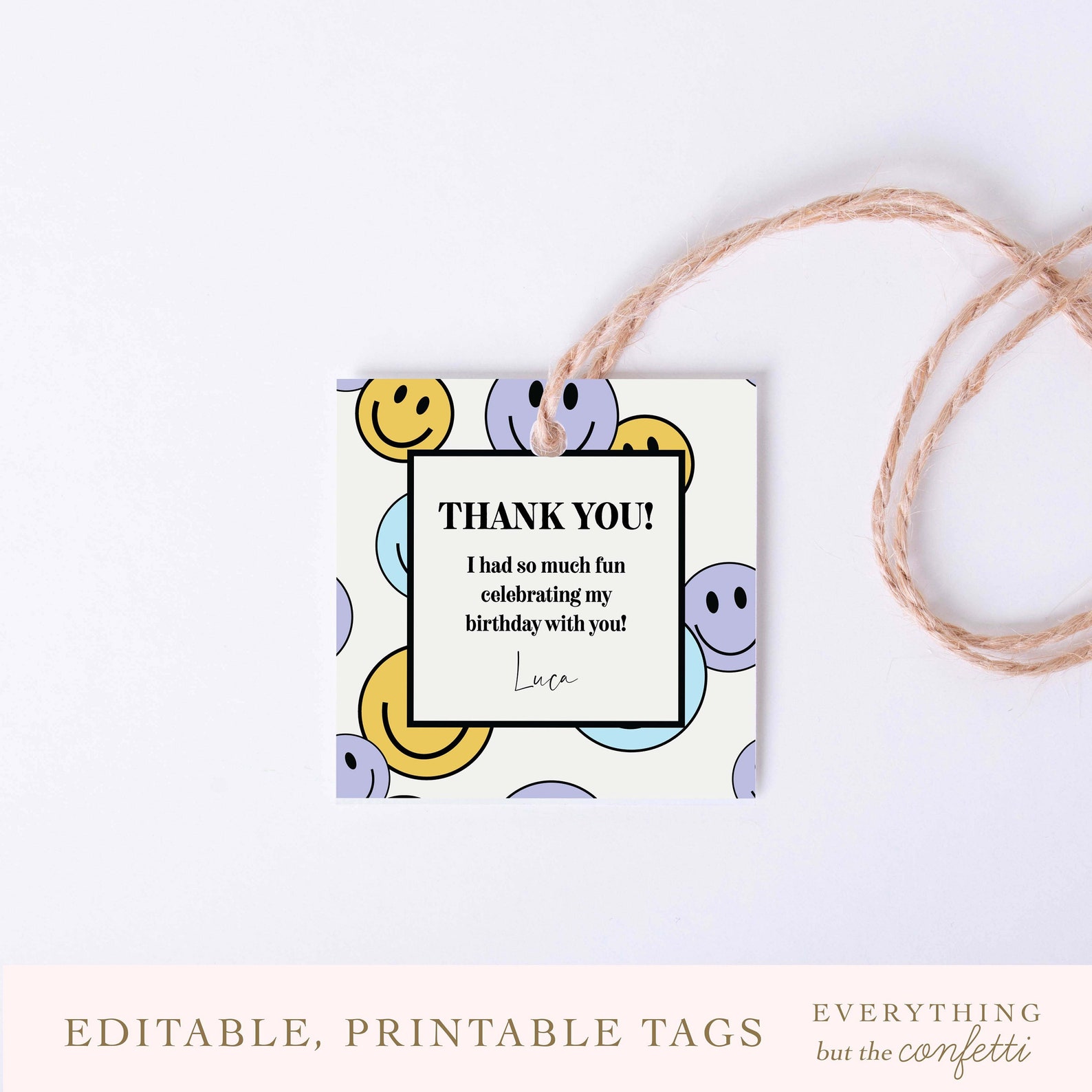 Smiley Faces Party Favor Tag Template Printable Editable DIY - Etsy