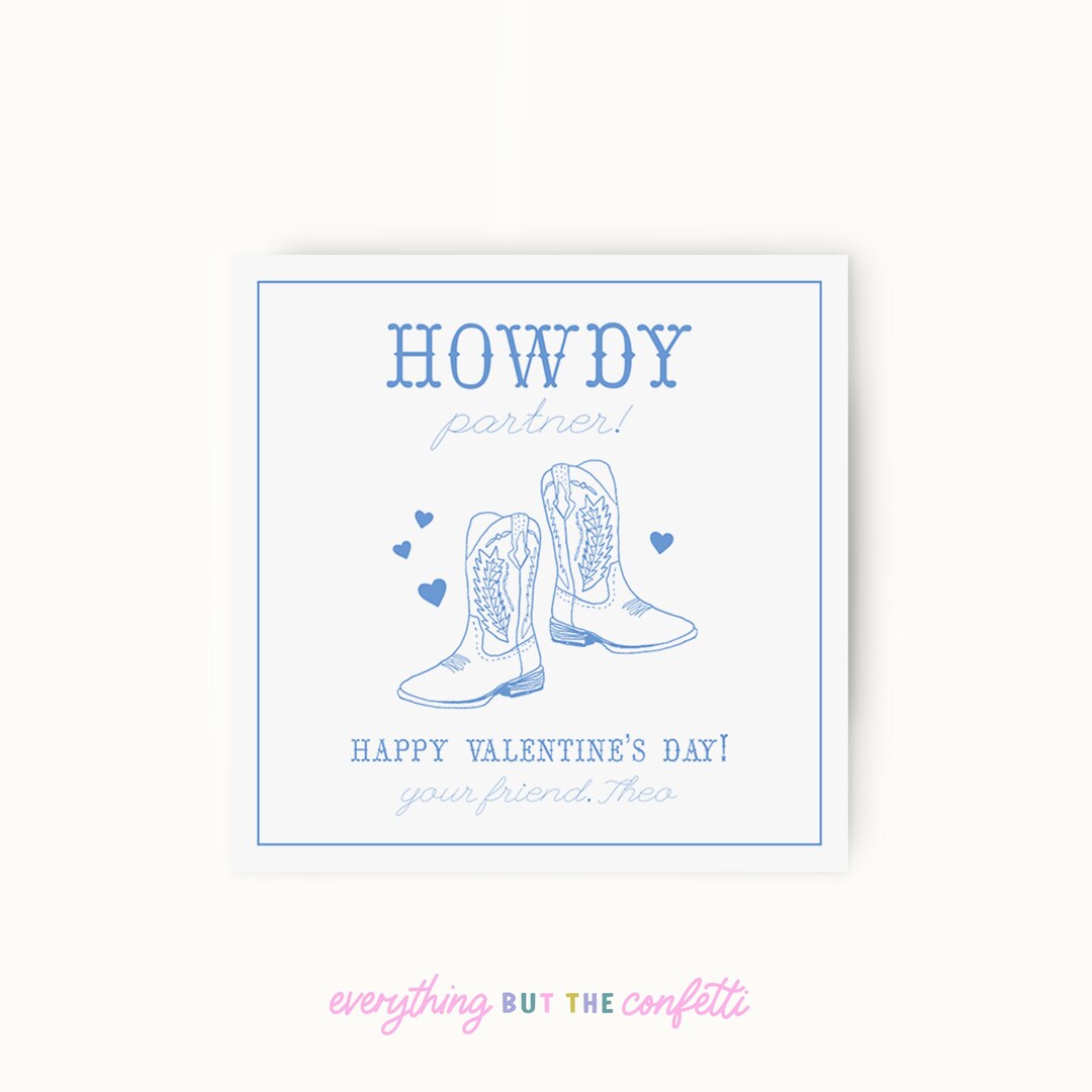 Cowboy Valentines Day Card Printable, Valentines for Kids, Howdy ...