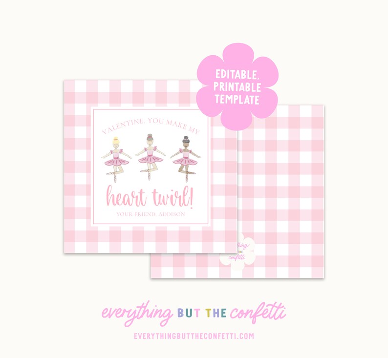 Printable Ballerinas Valentines for Kids, Tutu Valentine Tag, Ballerina ...