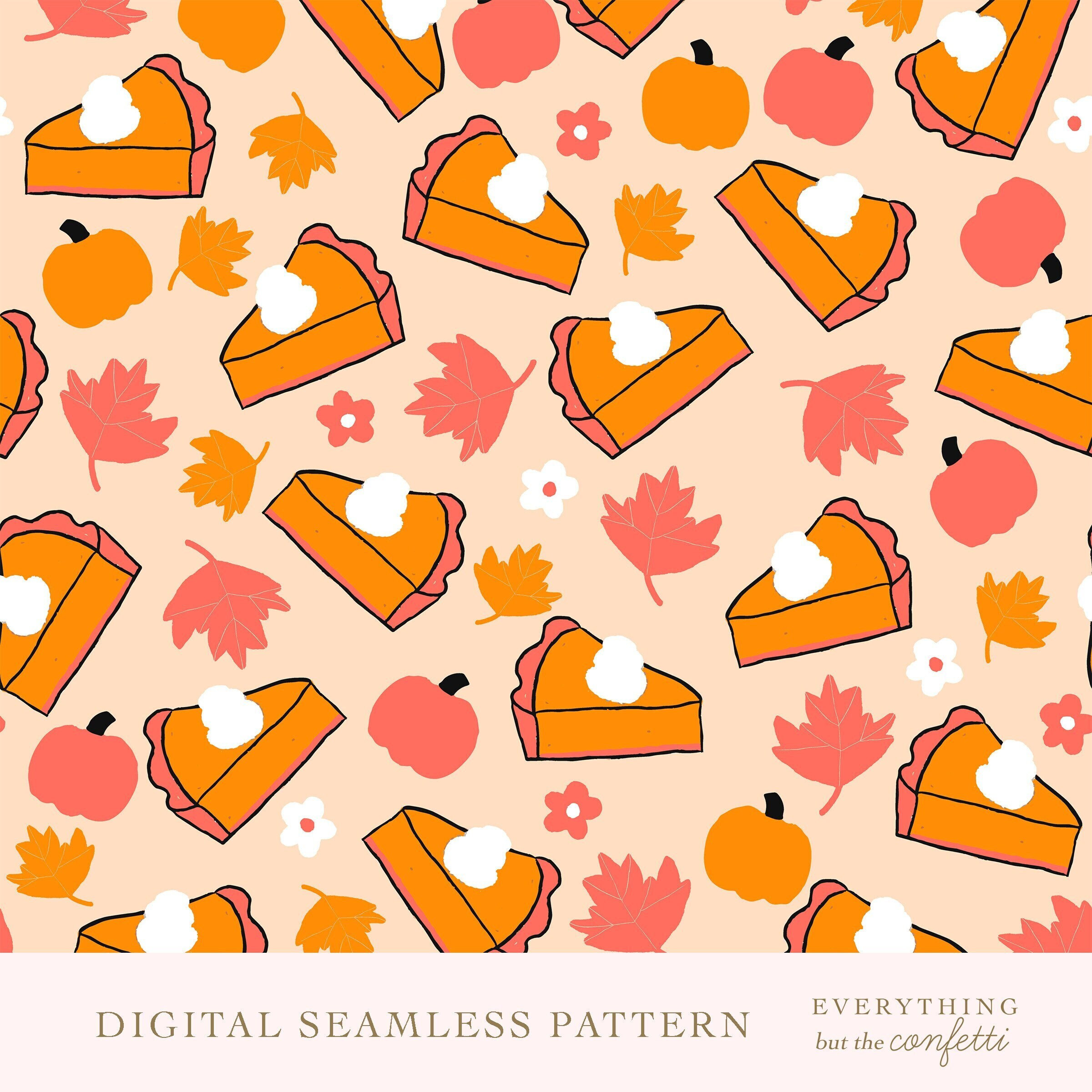 Pumpkin Pie Digital Seamless Repeating Pattern, Thanksgiving Pattern ...