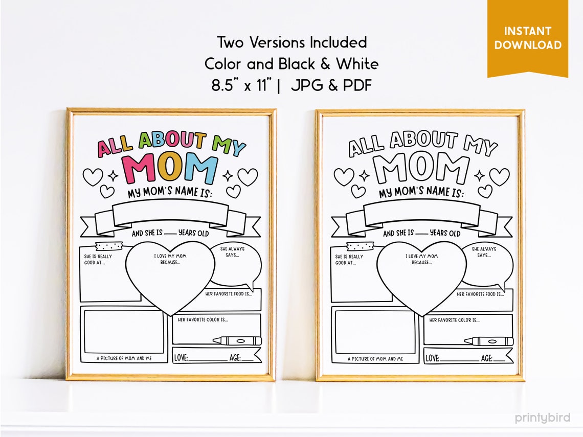 All About Mom Coloring Page Printable | All About My Mom Questionnaire ...