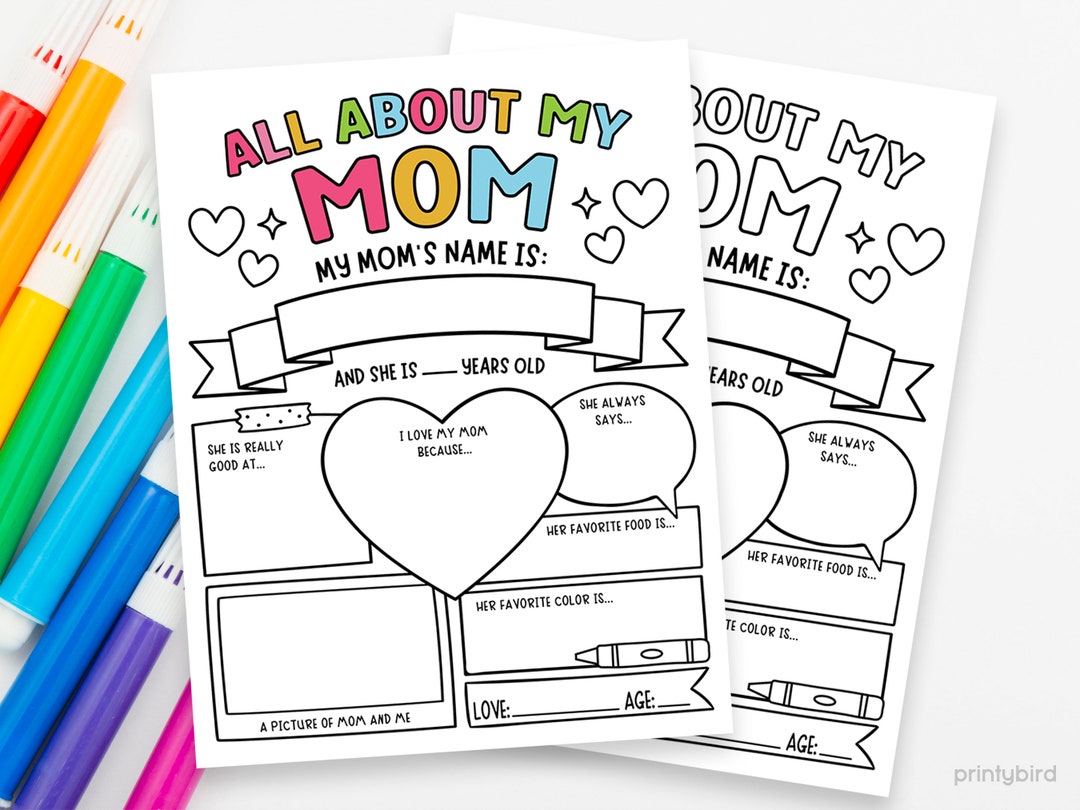 All About Mom Coloring Page Printable | All About My Mom Questionnaire ...