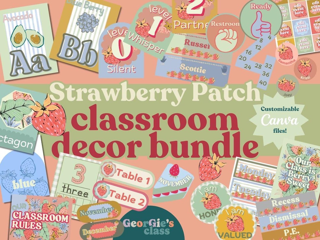 Strawberry Patch Classroom Decor Bundle: Vintage Cottagecore (digital ...