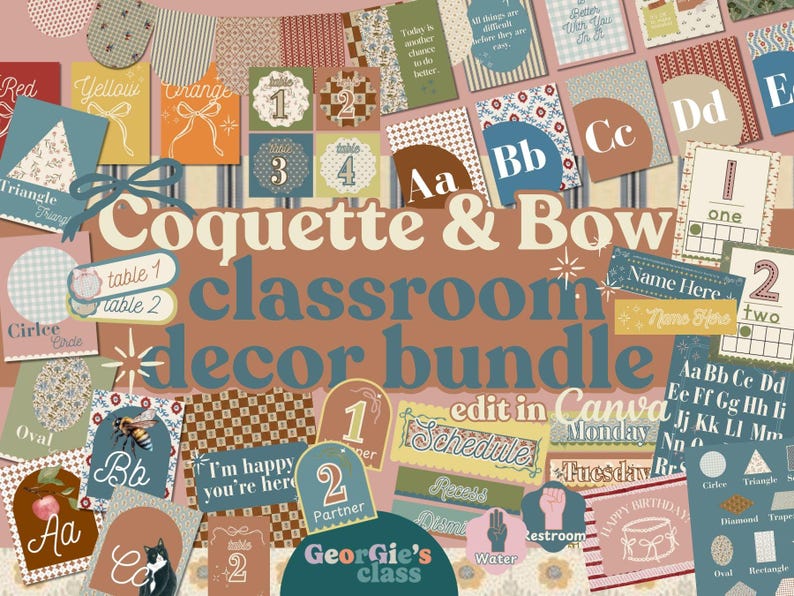 Coquette Bow Classroom Decor Bundle: Vintage French Theme (digital ...