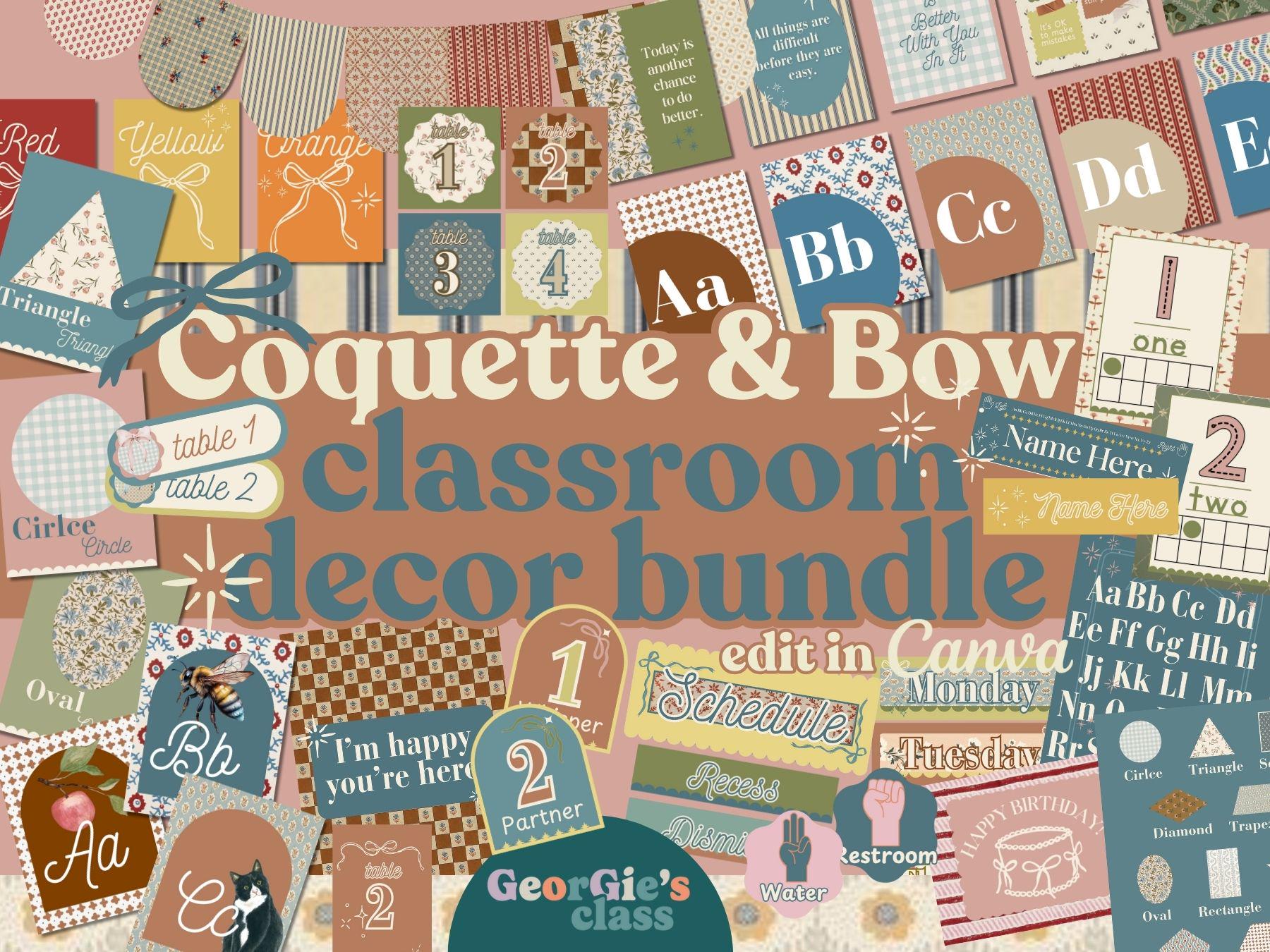 Coquette Bow Classroom Decor Bundle: Vintage French Theme (digital ...