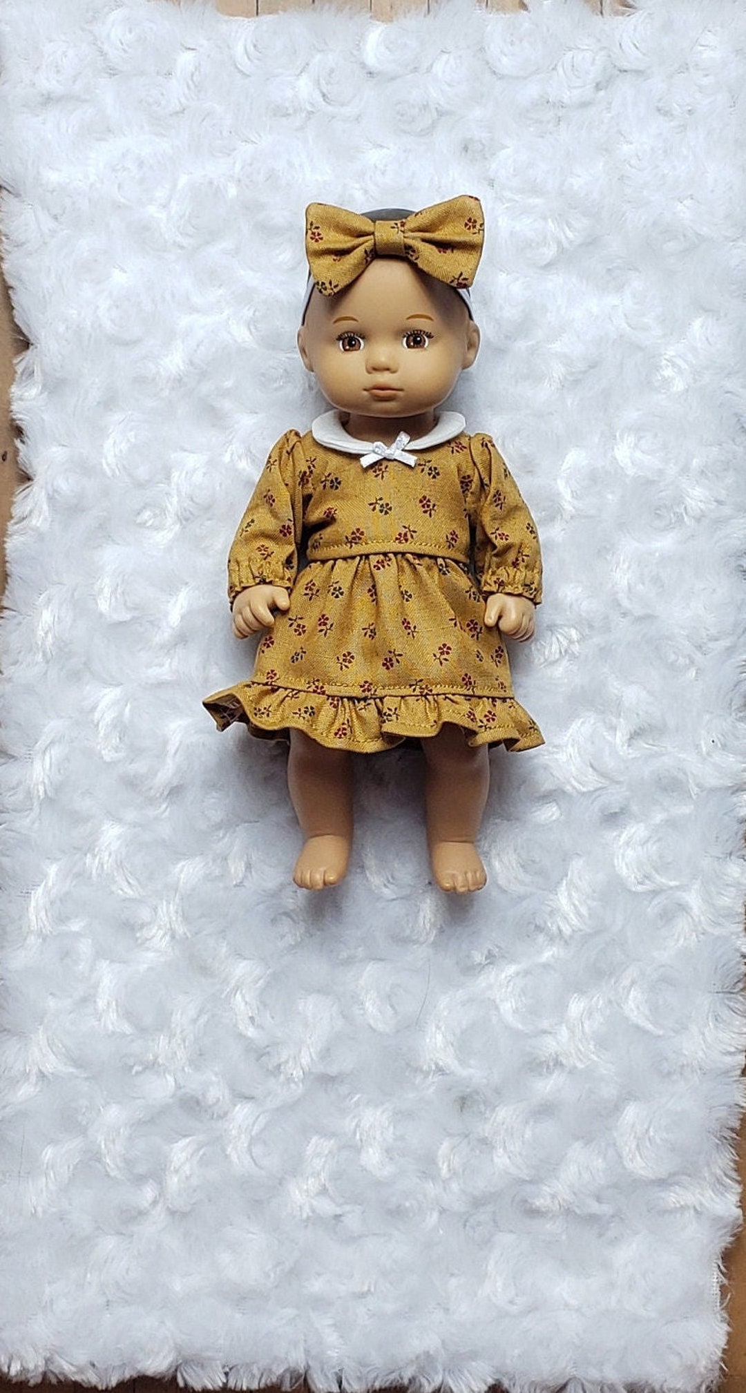 Caring for Baby Mustard Floral Puff Sleeve Dress for 8 Inch Dolls - Etsy